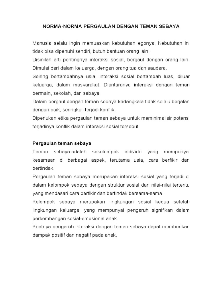 Norma-Norma Pergaulan Dengan Teman Sebaya | PDF | Pengembangan Diri