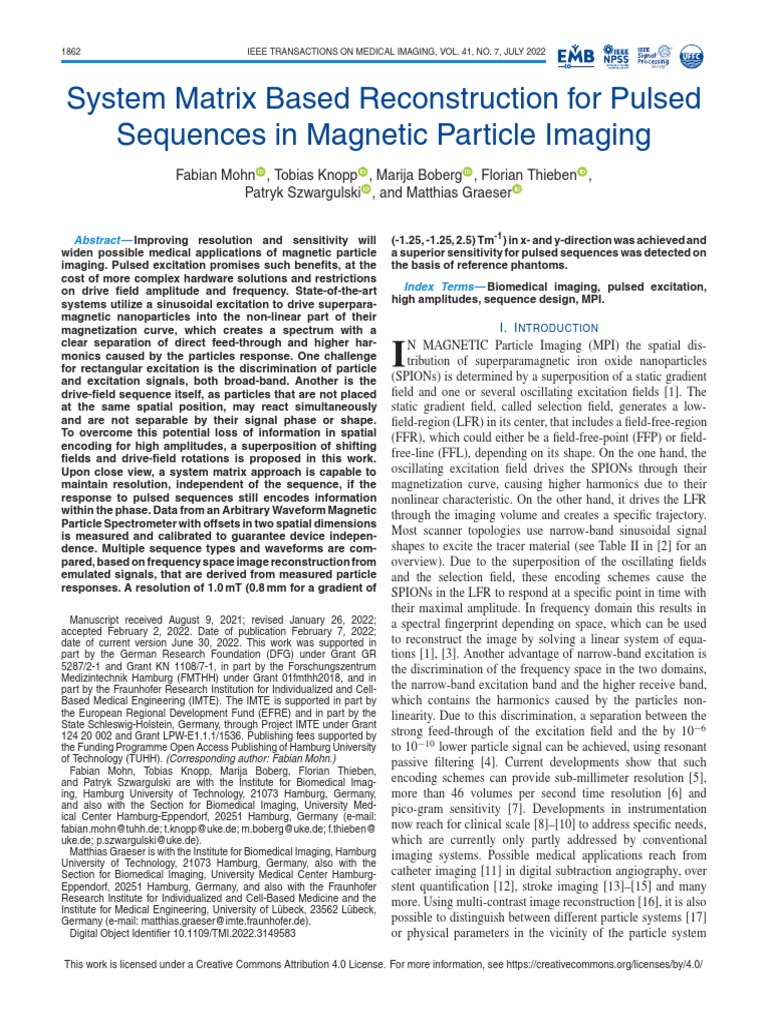 System Matrix Based Reconstruction For Pulsed Sequences in Magnetic Particle Imaging | PDF ...