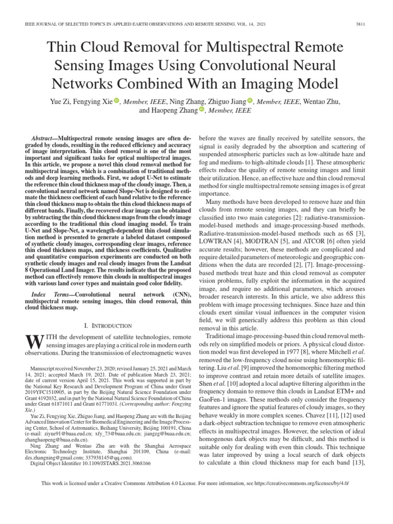 Thin Cloud Removal for Multispectral Remote Sensing Images Using ...