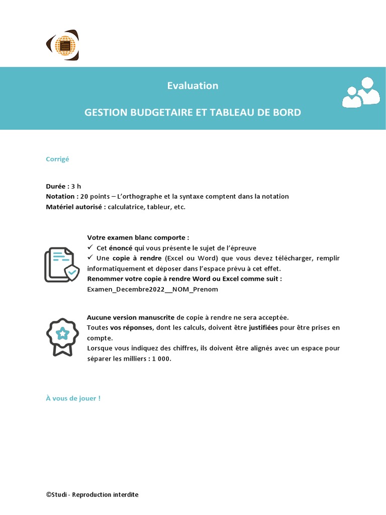 CORRIGE - Gestion Budgétaire Et Tableau de Bord | PDF