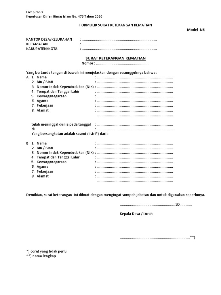 10 Model n6 (Formulir Surat Keterangan Kematian) | PDF