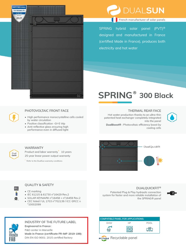 DualSun EN Datasheet Spring 300 310Wp | PDF | Photovoltaics ...