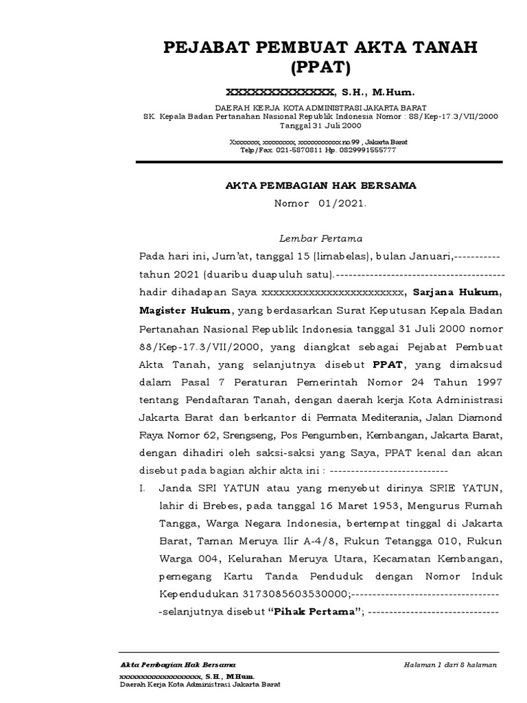 Contoh Akta Aphb Untar 2023 | PDF