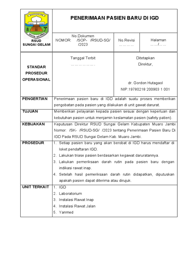 Sop Penerimaan Pasien Baru Di Igd | PDF