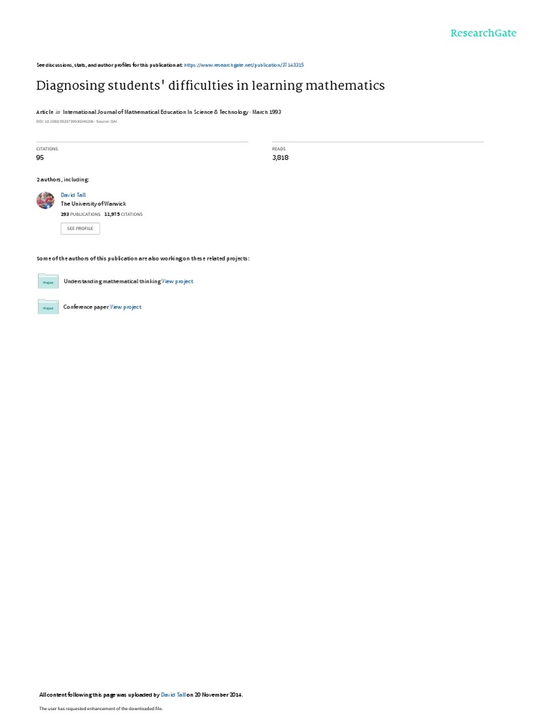 1993 David Tall Diagnosing Students' Difficulties in Learning ...