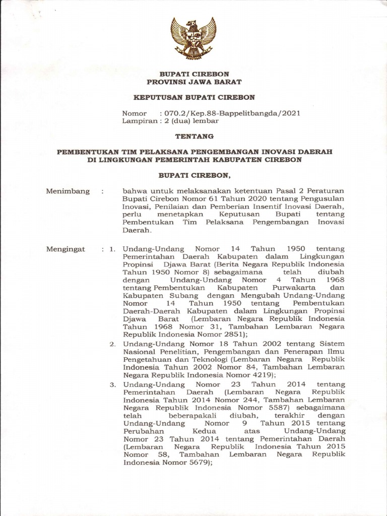 SK Tim Pelaksana Inovasi Kab 2021 | PDF