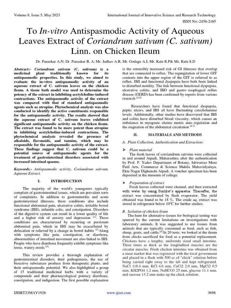 To In-Vitro Antispasmodic Activity of Aqueous Leaves Extract of ...