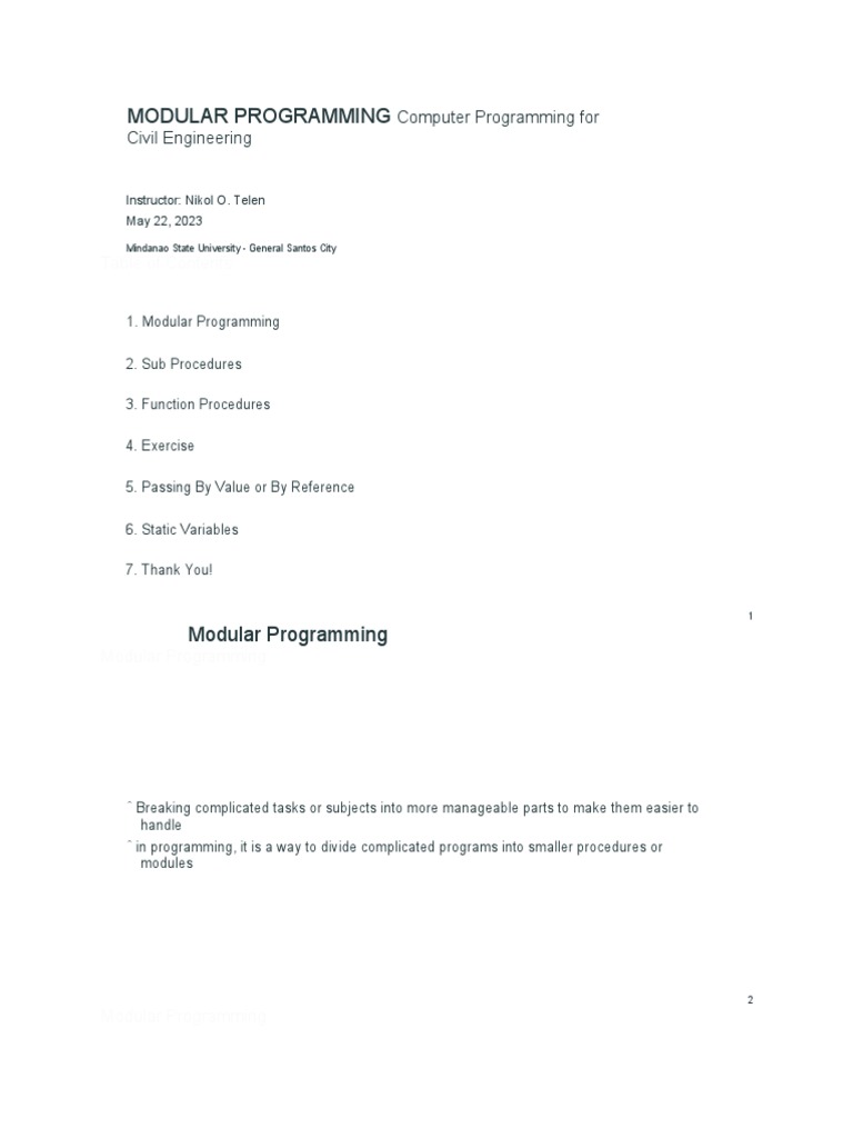 Lecture 10 | PDF | Parameter (Computer Programming) | Variable (Computer Science)