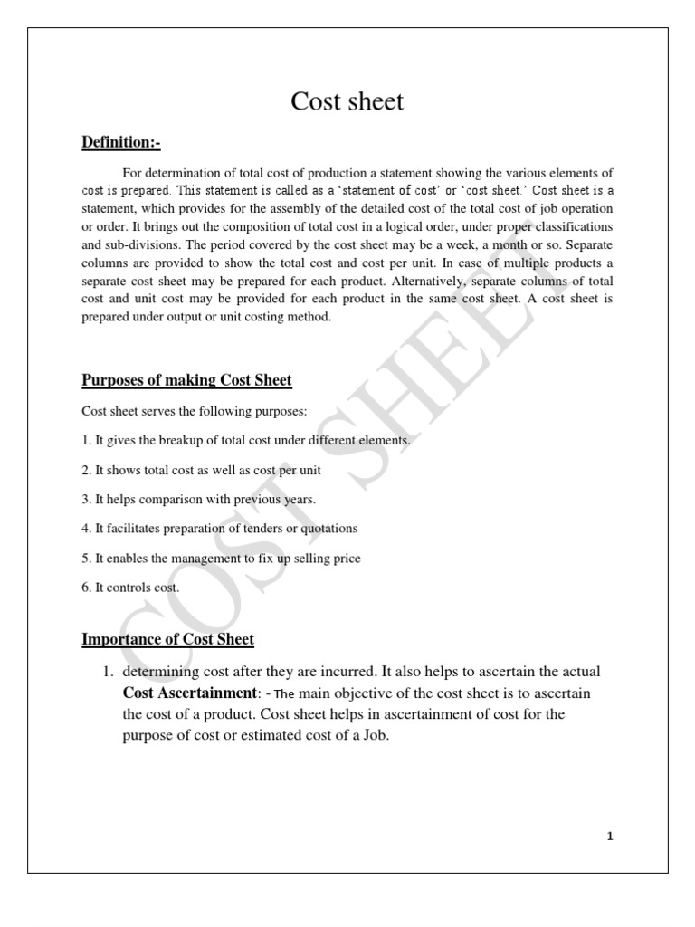 Final Cost Sheet | PDF | Cost Of Goods Sold | Cost