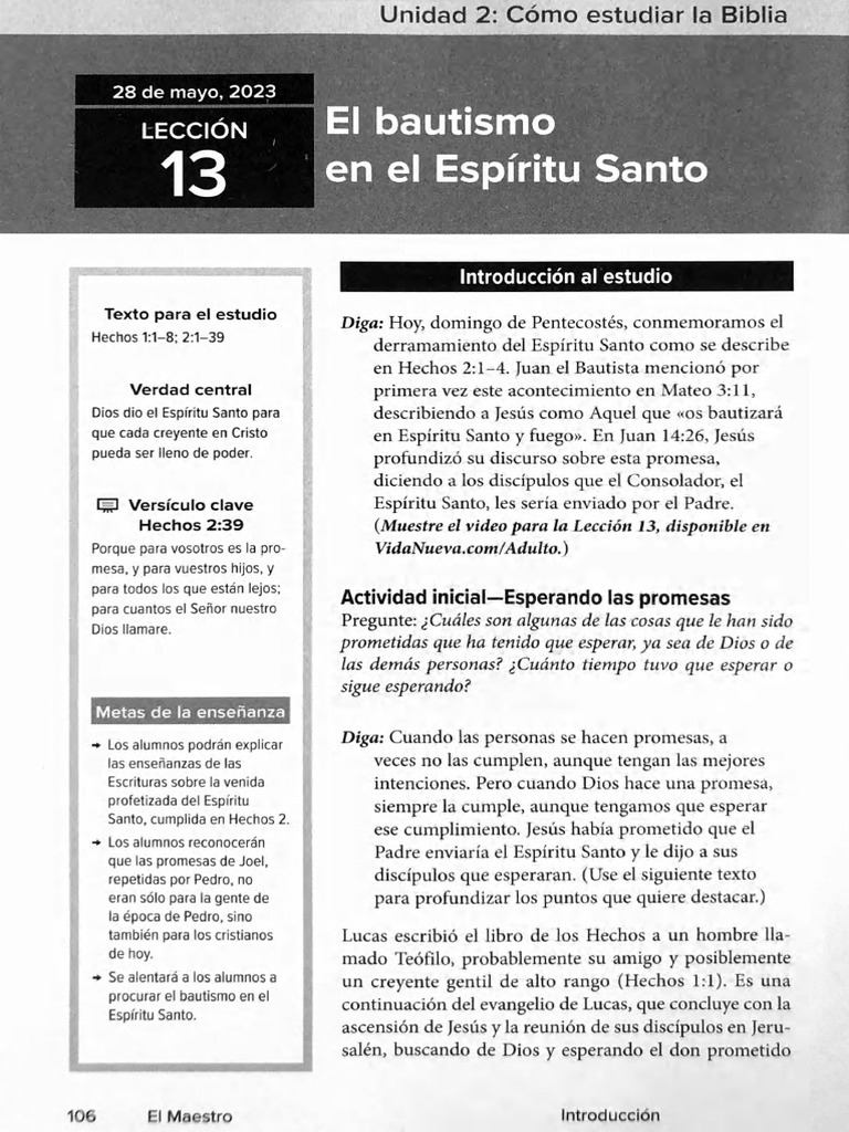 Lección 13 El bautismo en el espiritu Santo | PDF | Pentecostés | Jesús
