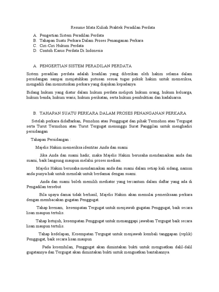 Resume Mata Kuliah Praktek Peradilan Perdata | PDF