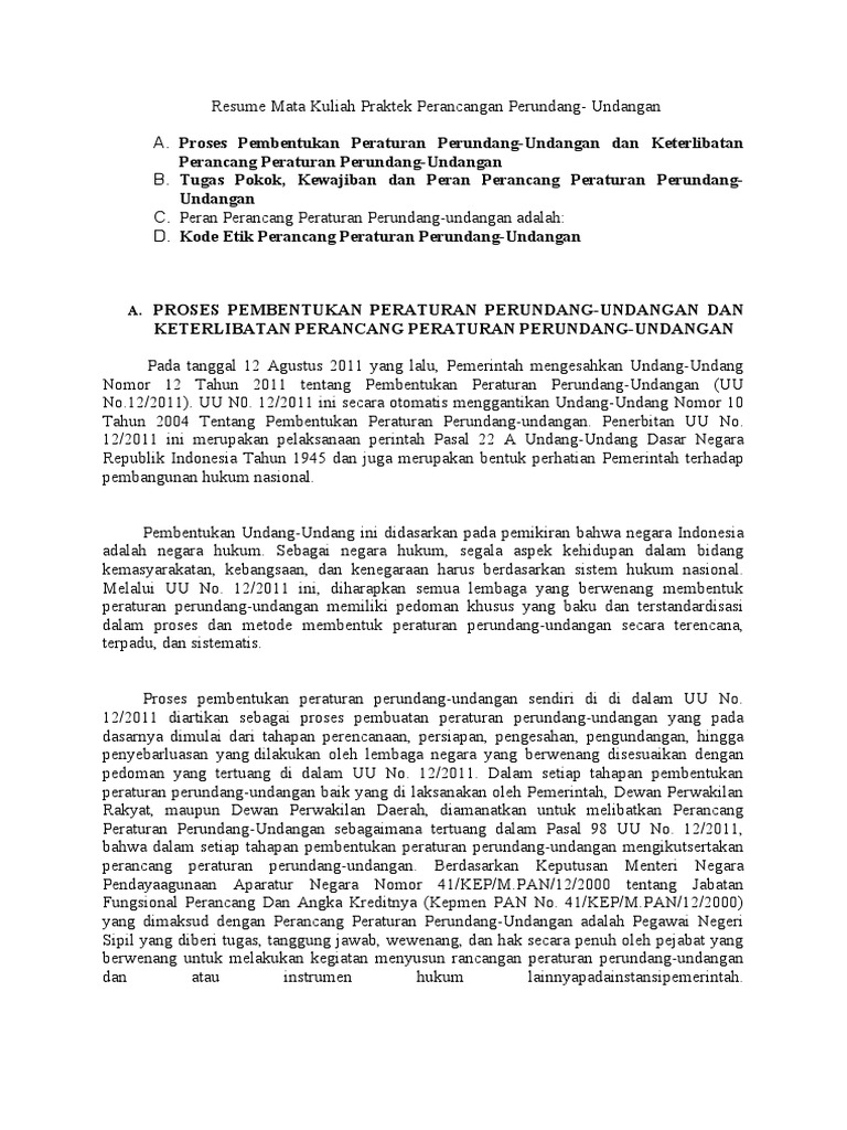 Resume Mata Kuliah Praktek Perancangan Perundang | PDF