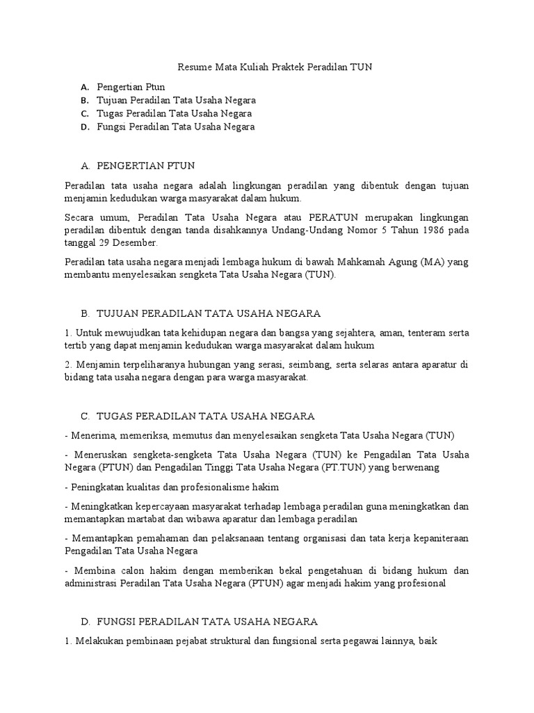 Resume Mata Kuliah Praktek Peradilan TUN | PDF