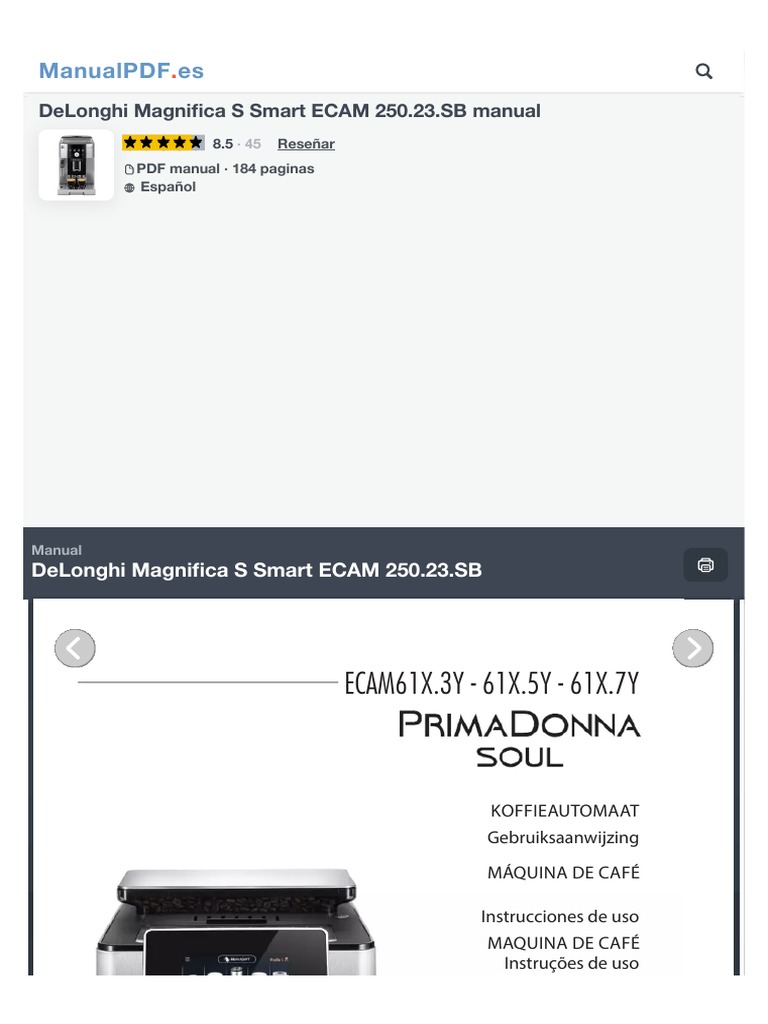 DeLonghi Magnifica S Smart ECAM 250.23.SB Manual | PDF