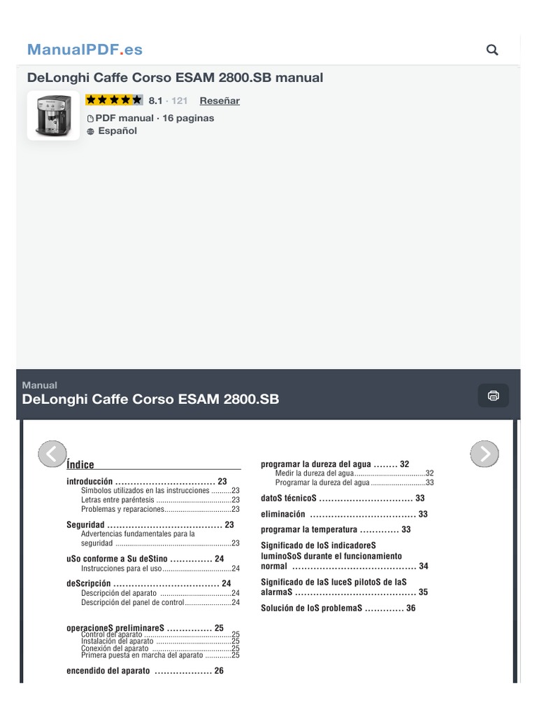 DeLonghi Caffe Corso ESAM 2800.SB Manual | PDF | café | Líquidos