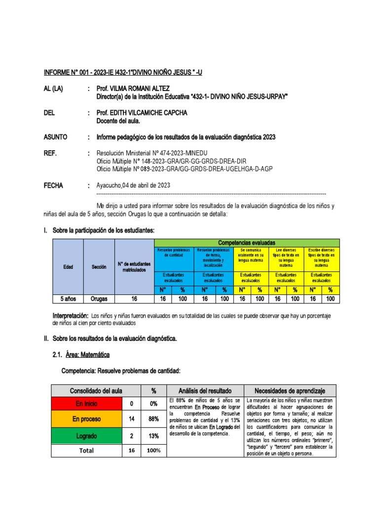 Informe Del Docente | PDF | Aprendizaje | Salón de clases