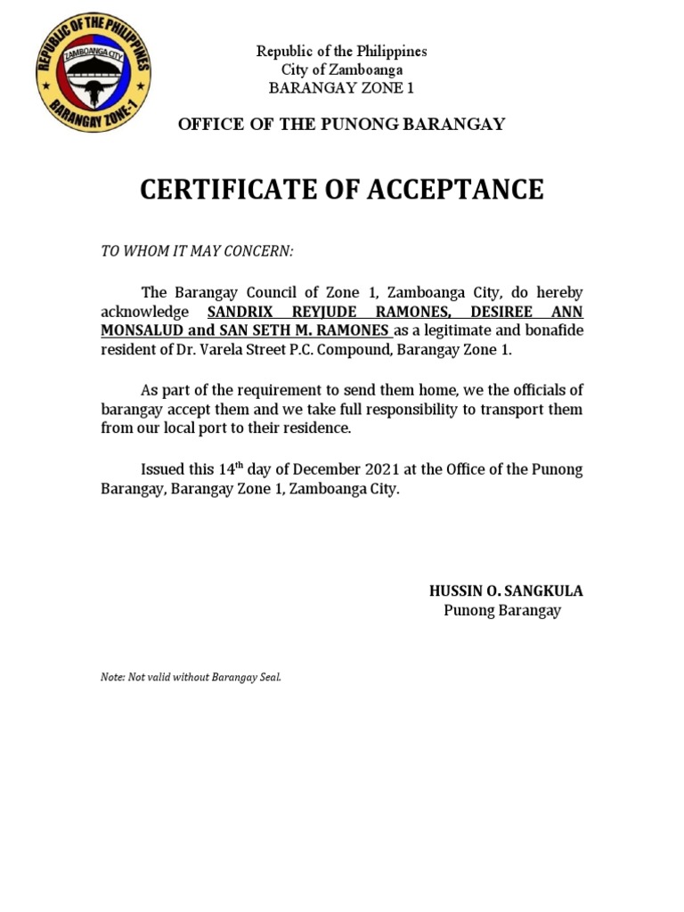 CERTIFICATE Acceptance | PDF CERTIFICATE Acceptance | PDF