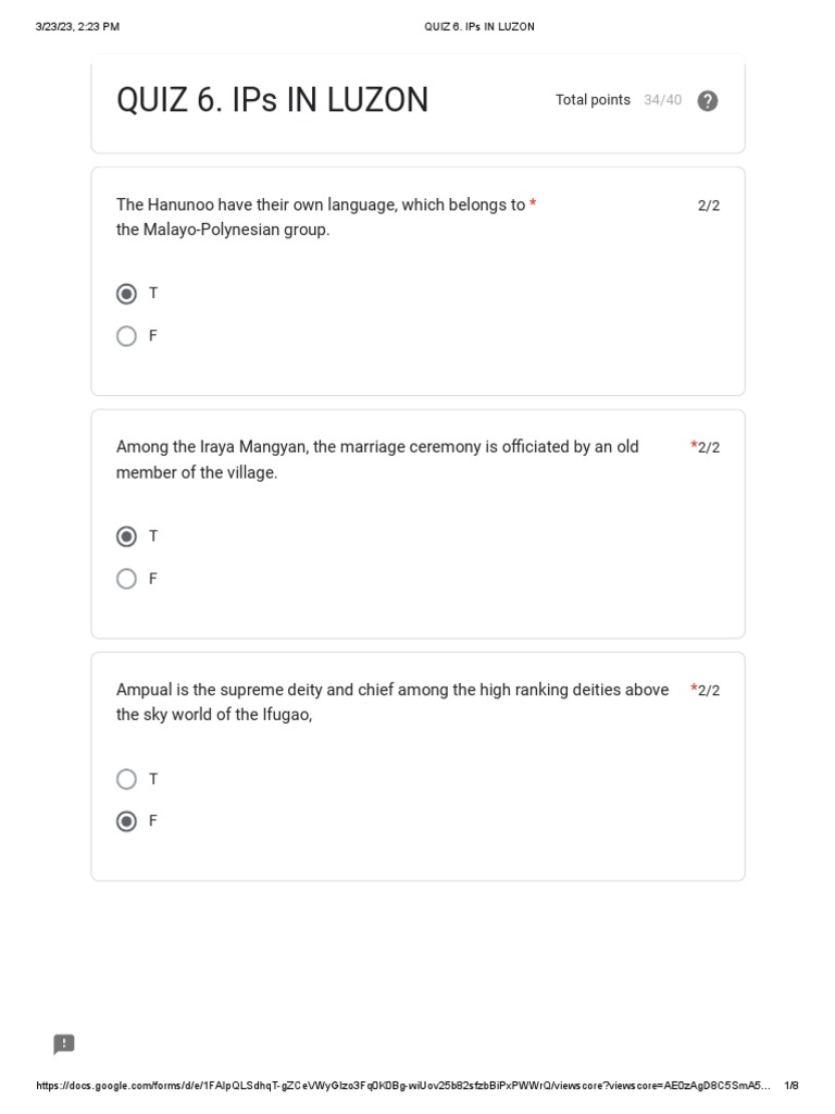 QUIZ 6. IPs IN LUZON | PDF | Ethnicity | Ethnic Groups