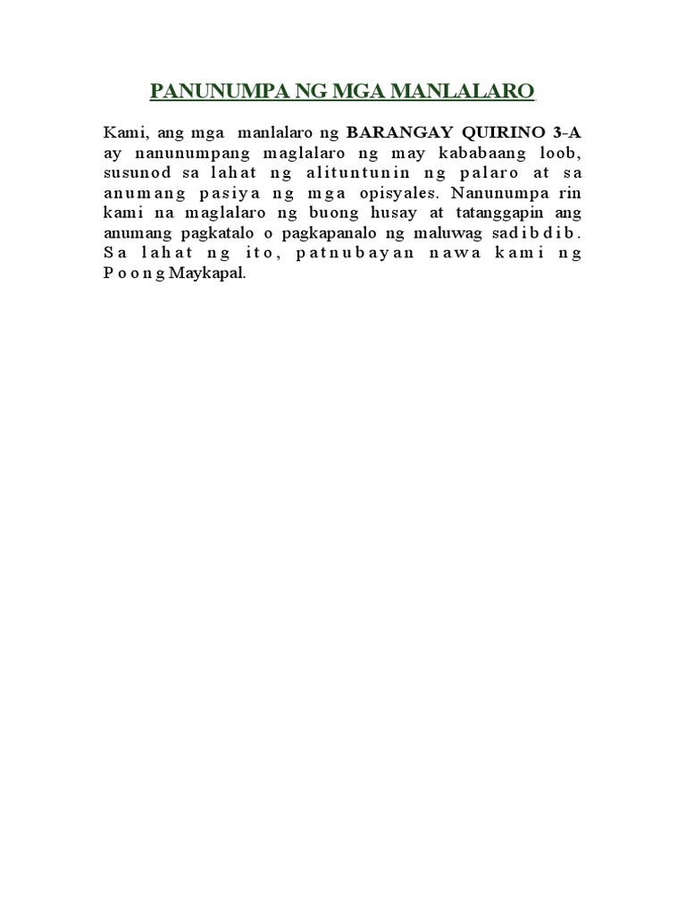 Panunumpa Ng Mga Manlalaro | PDF