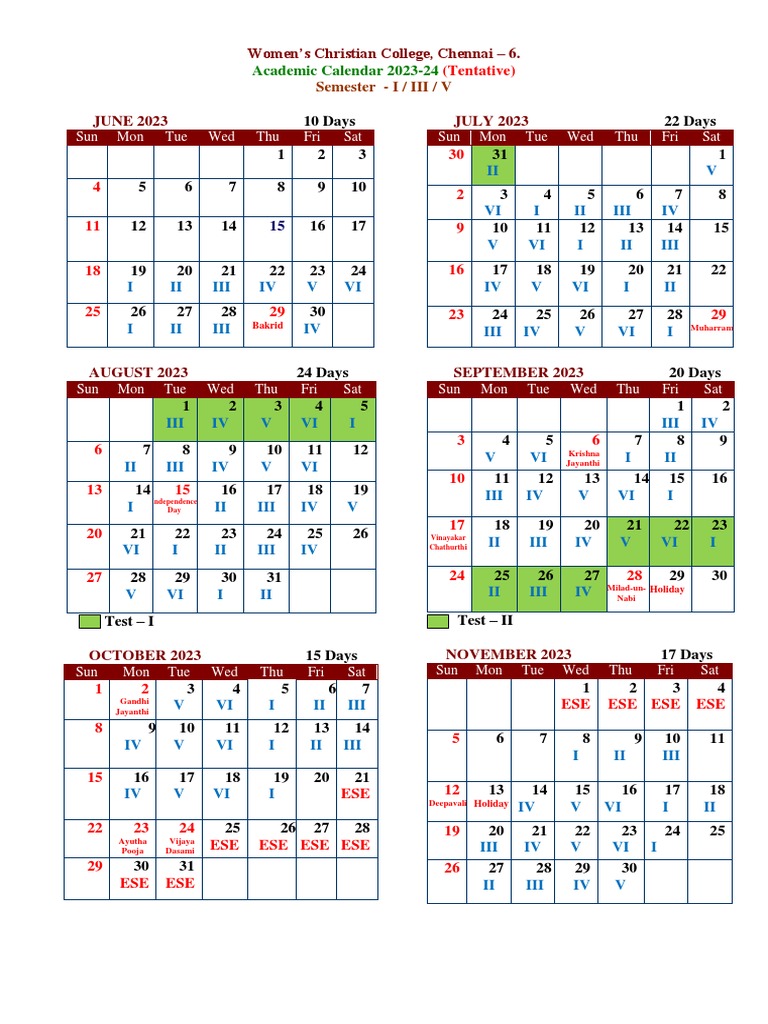 Academic Calendar 2023 24 Odd Sem | PDF
