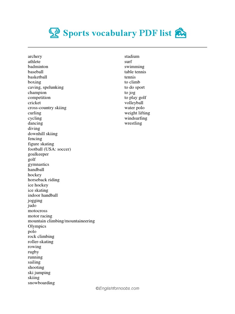 Sports Vocabulary | PDF