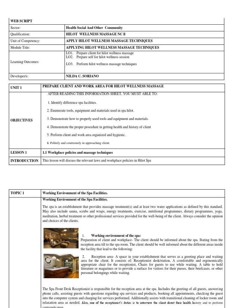 Applying Hilot Welness Massage Techniques | PDF | Hygiene | Occupational Safety And Health