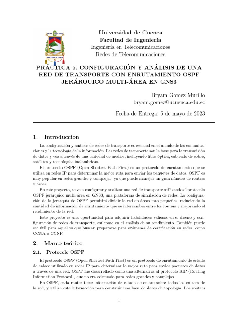Configuraci On y An Alisis de Una Red de Transporte Con Enrutamiento Ospf Jerarquico Multi ...