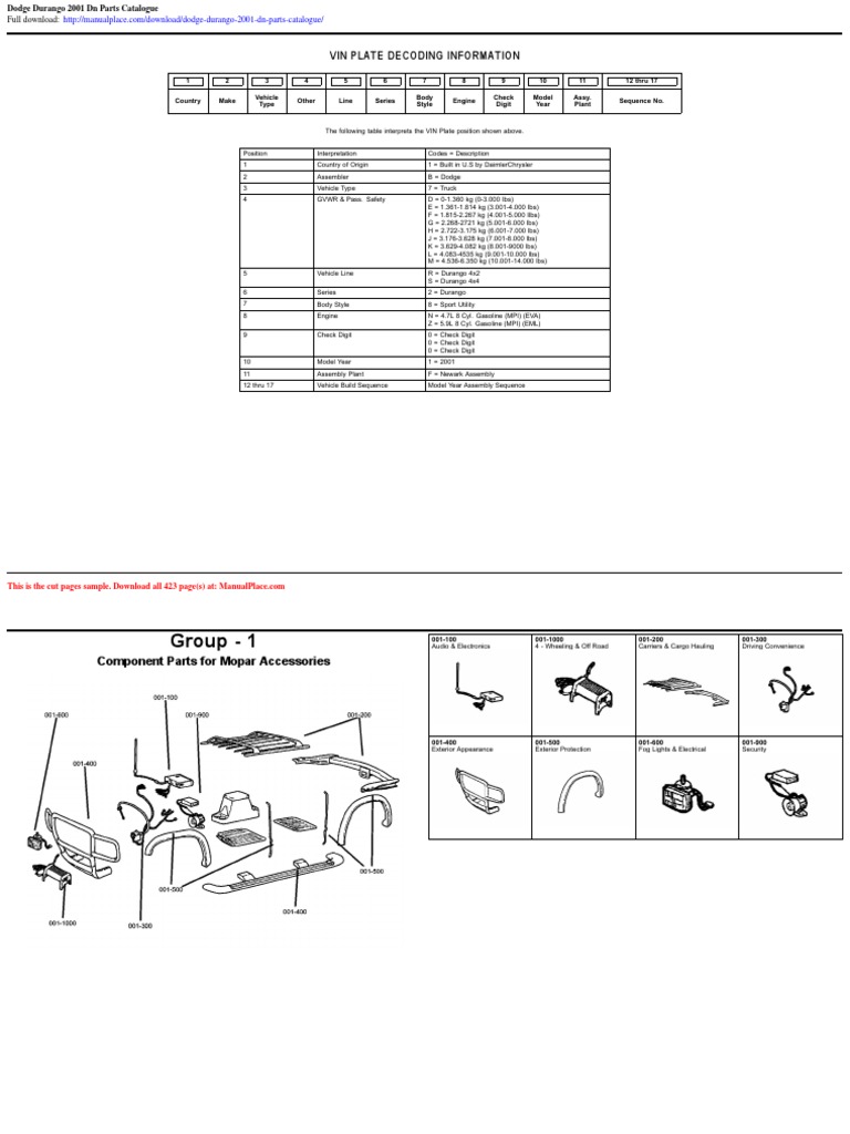 Dodge Durango 2001 DN Parts Catalogue | PDF | Dodge | Cars Of The ...
