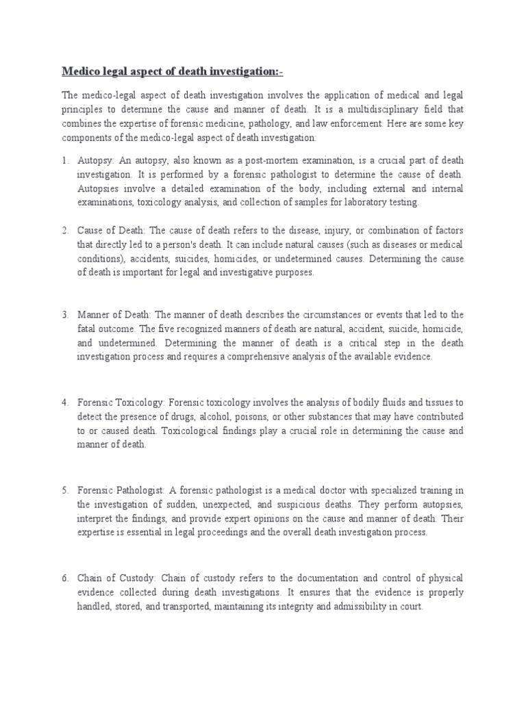 Medico Legal Aspect of Death Investigation | PDF | Autopsy | Pathology