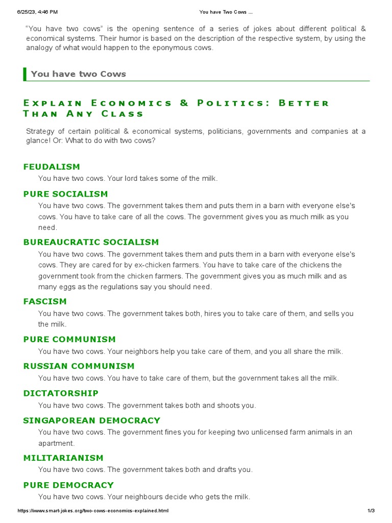 You Have Two Cows .. | Download Free PDF | Cattle | Milk