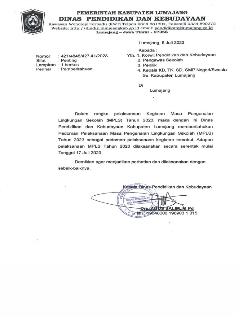 Pemberitahuan Pedoman MPLS Tahun 2023 | PDF