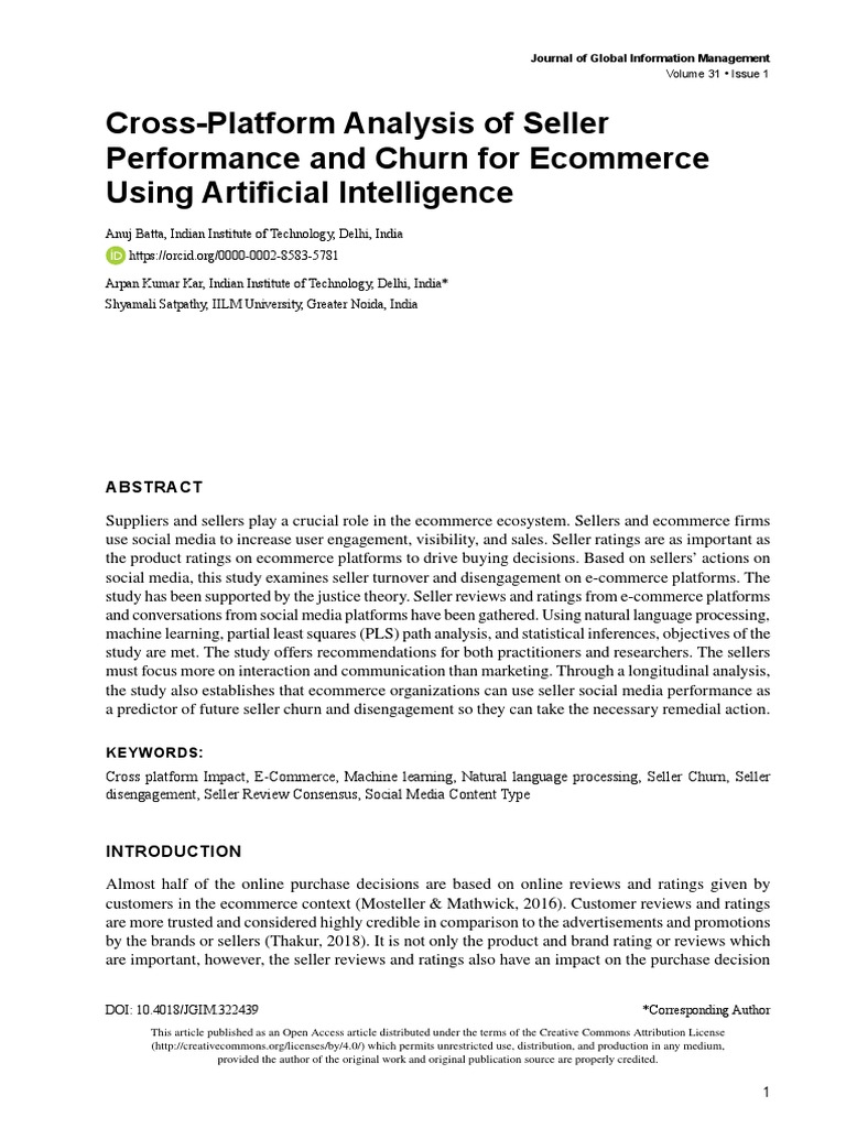 Cross Platform Analysis of Seller Performance and Churn For Ecommerce Using Artificial ...