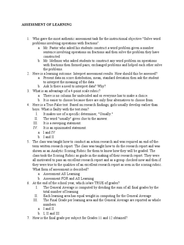 Assessment of Learning | PDF | Educational Assessment | Rubric (Academic)