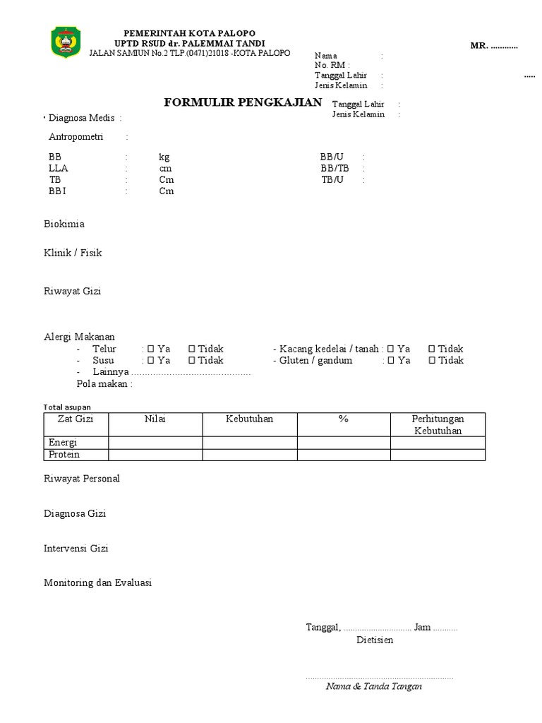 Formulir Pengkajian Gizi Anak | PDF