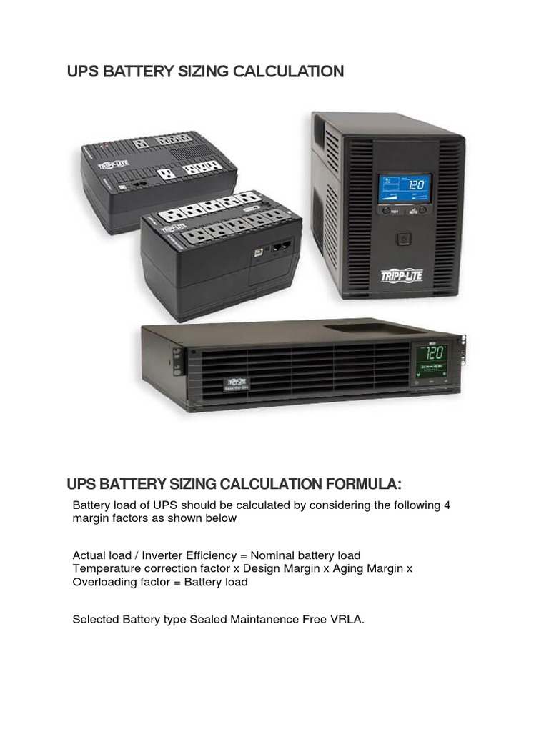 UPS Battery Sizing Calculation Guide | PDF