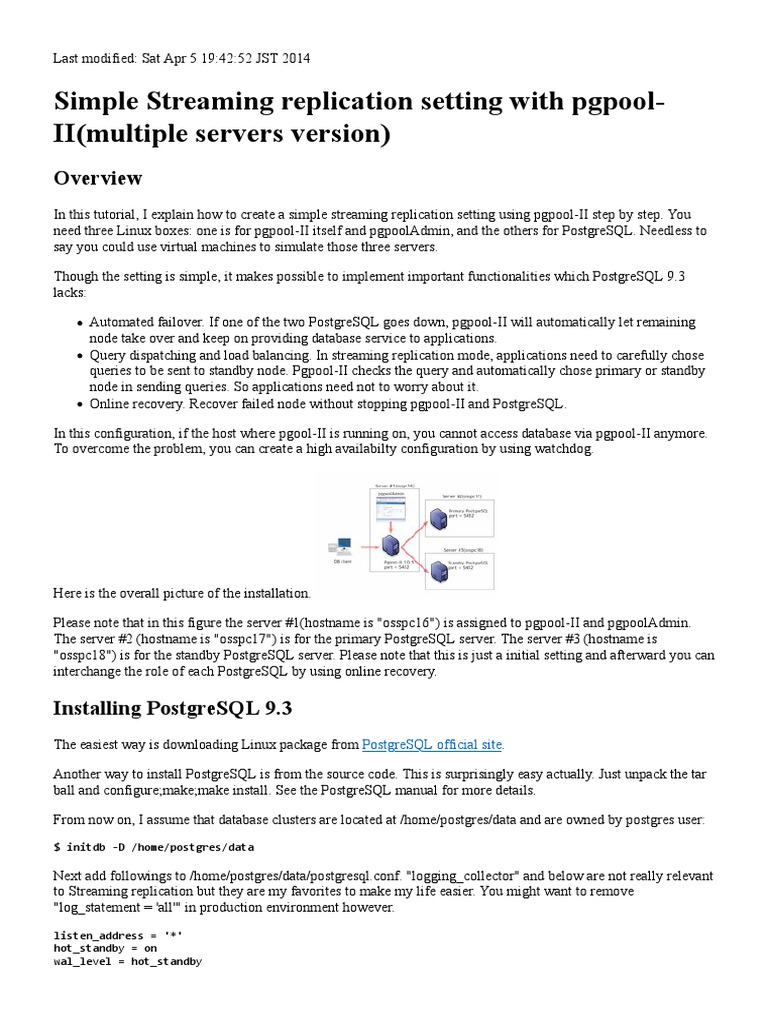 Simple Streaming Replication Setting With Pgpool-II | PDF | Postgre Sql | Php