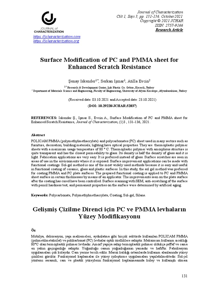 Surface Modification of PC and PMMA Sheet For Enhanced Scratch ...