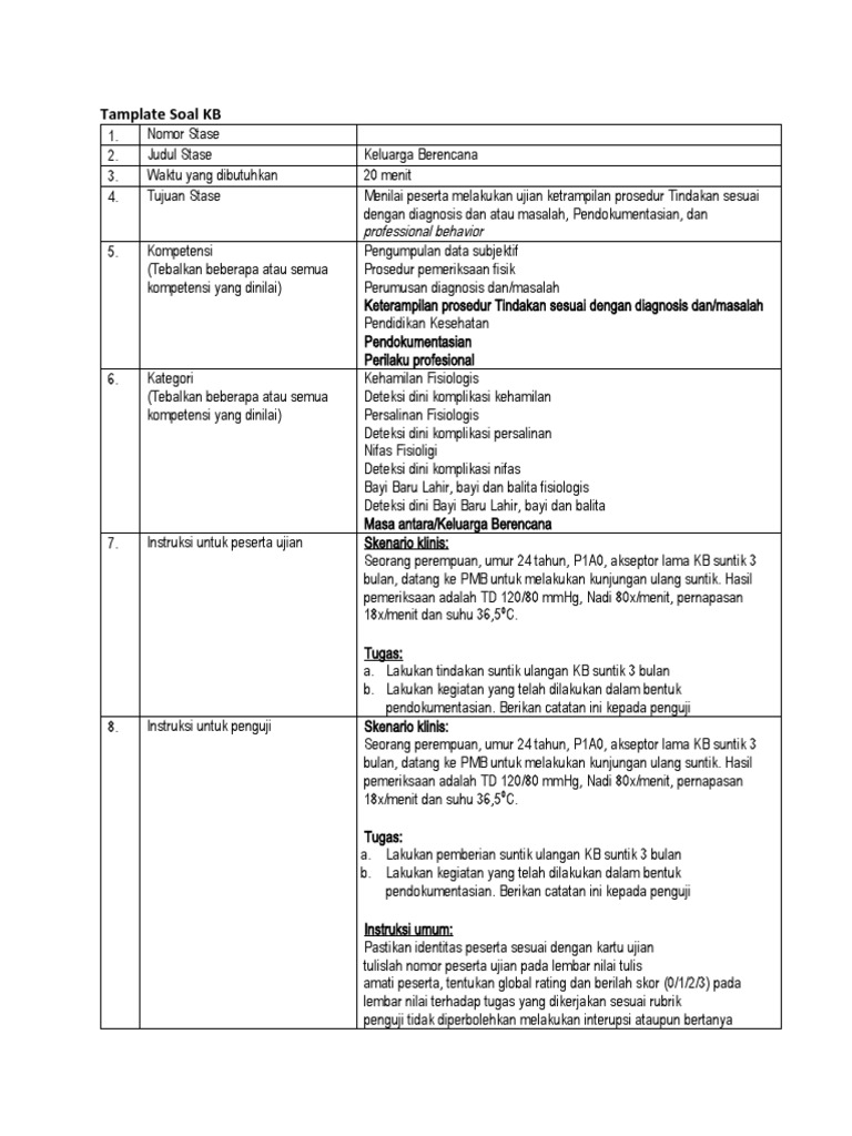 Soal Stase KB (Suntik 3 Bulan) | PDF