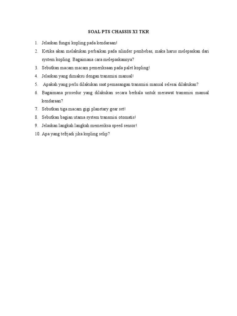 Soal Pts Chassis Xi TKR | PDF