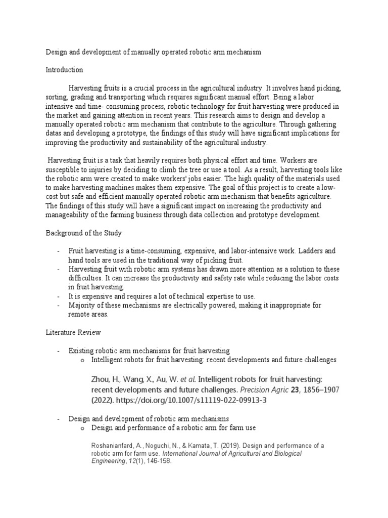 Design and Development of Manually Operated Robotic Arm Mechanism | PDF