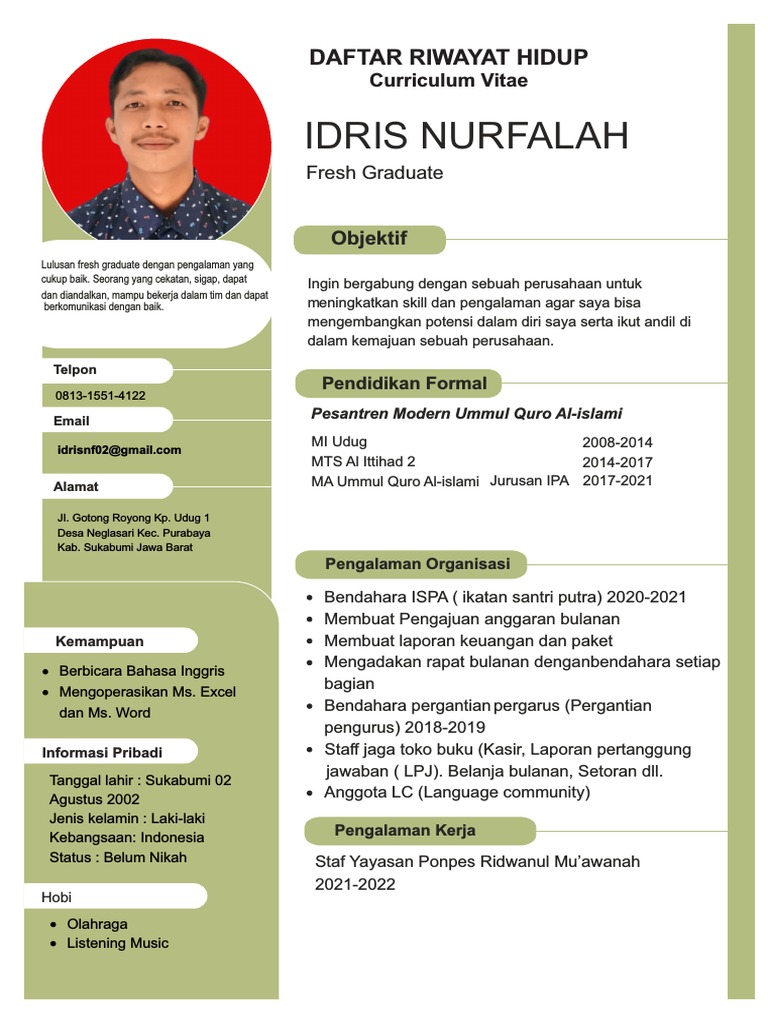 Idris Nurfalah: Daftar Riwayat Hidup | PDF