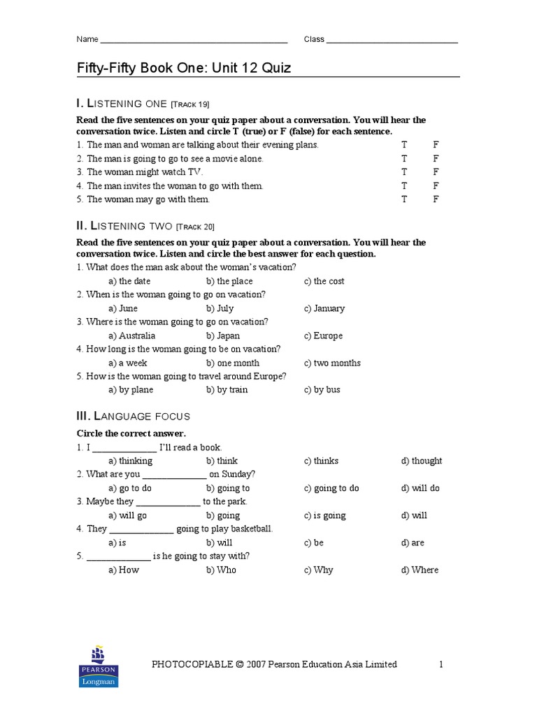 QZ Book 1 Unit 12 | PDF