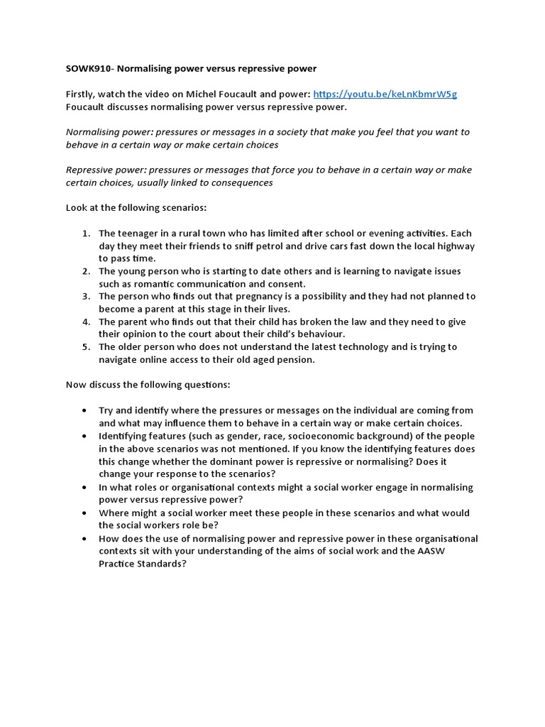Normalising power versus repressive power worksheet | PDF