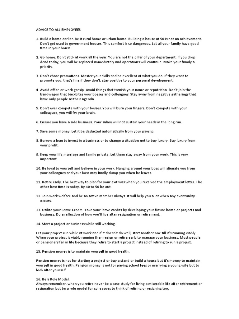 Advice To All Employees | PDF | Economies