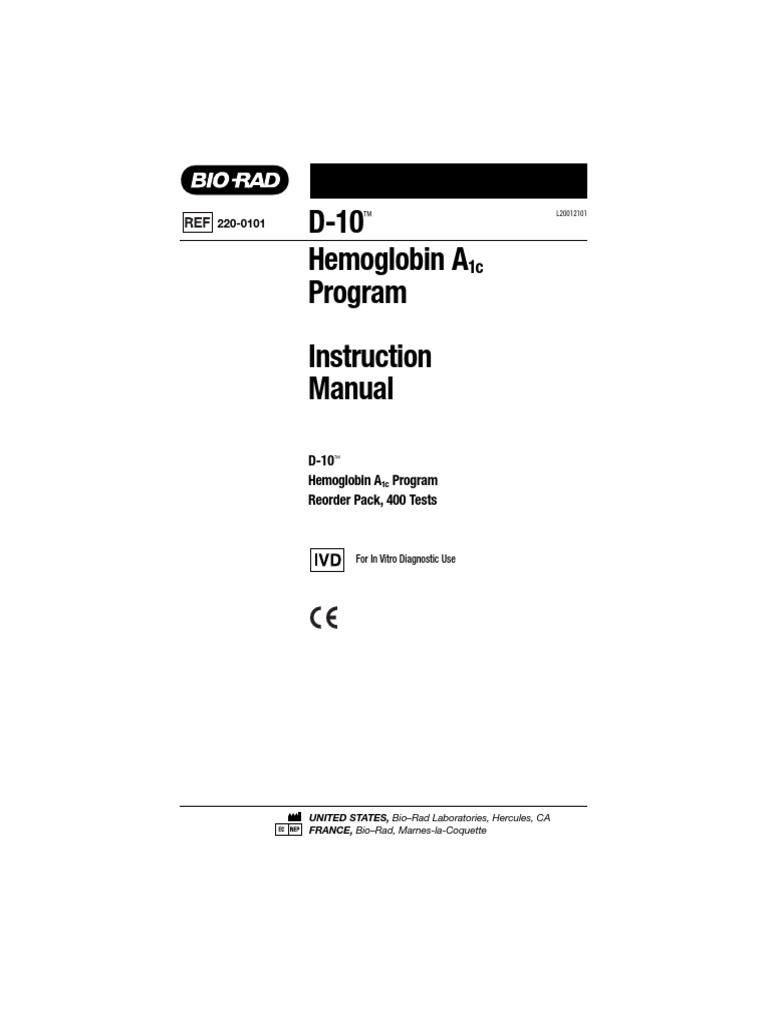 D10 HbA1c Instruction Manual (L20012101) | PDF | Química