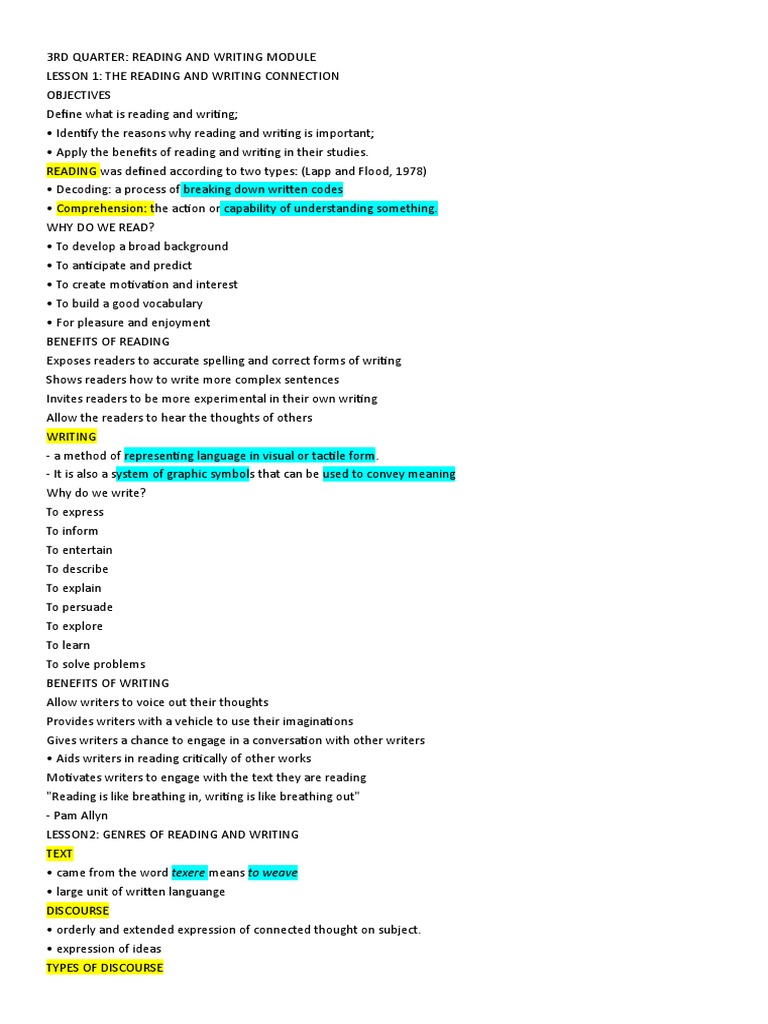 Reading and Writing 1 | PDF