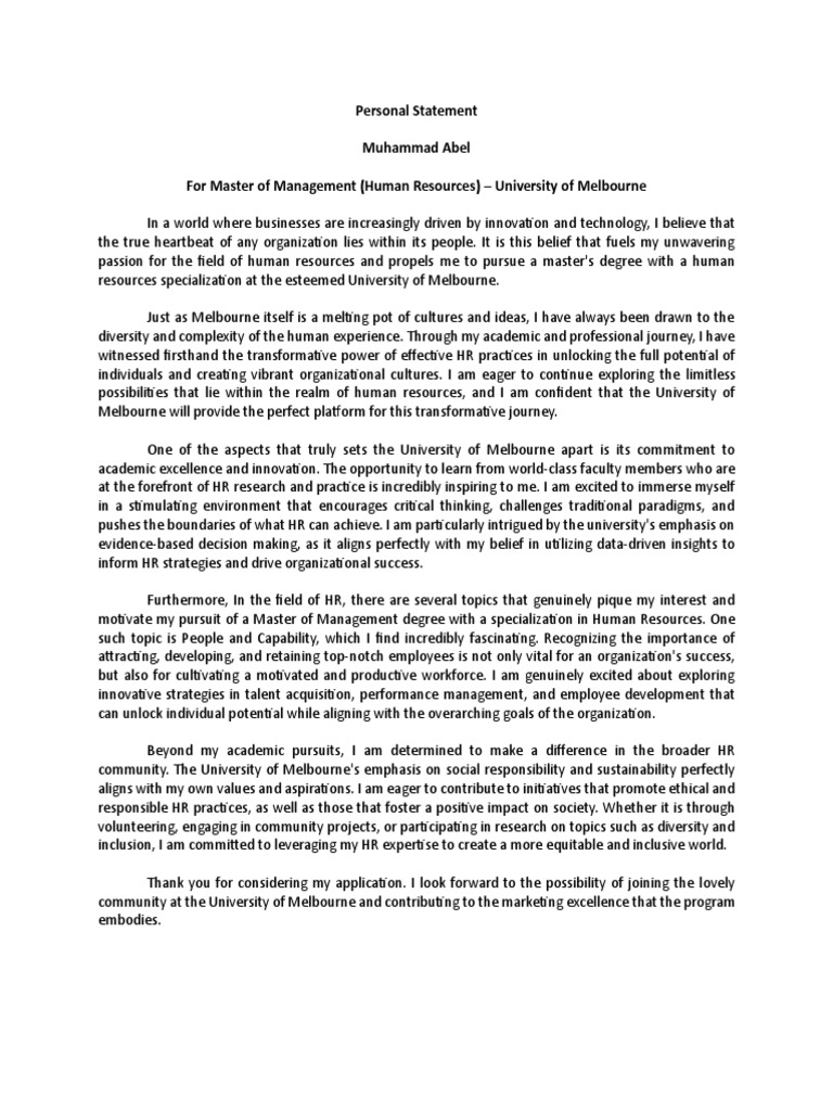 Personal Statement - Human Resources (Management) - Muhammad Abel | PDF ... Personal Statement - Human Resources (Management) - Muhammad Abel | PDF ...