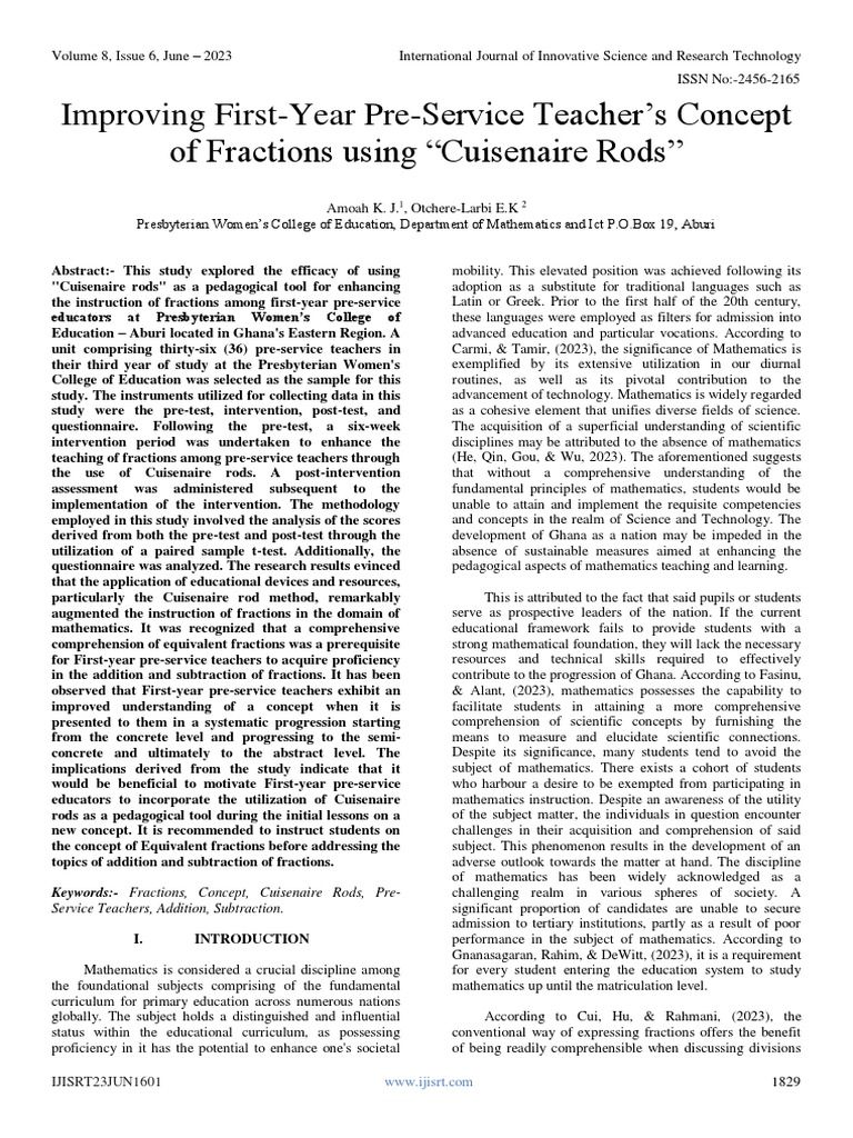 Improving First-Year Pre-Service Teacher's Concept of Fractions Using ...