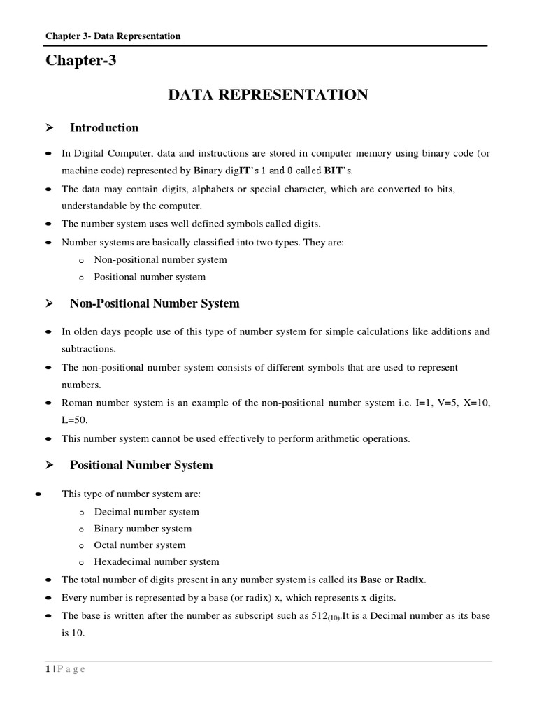 Chapter 3 Data Representation | PDF | Subtraction | Binary Coded Decimal