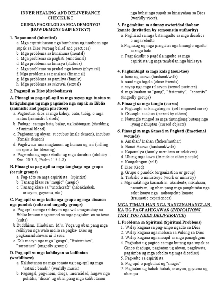 Deliverance Checklist | PDF